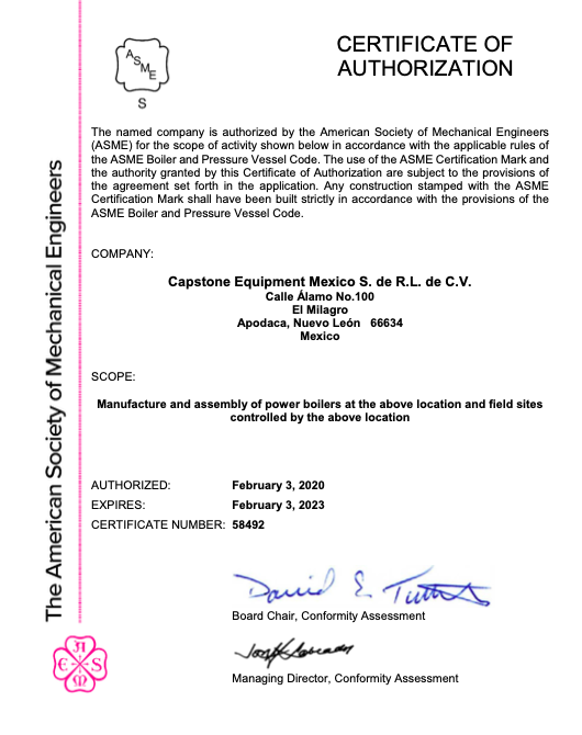 CERTIFICATE OF AUTHORIZATION authorized by the American Society of ...